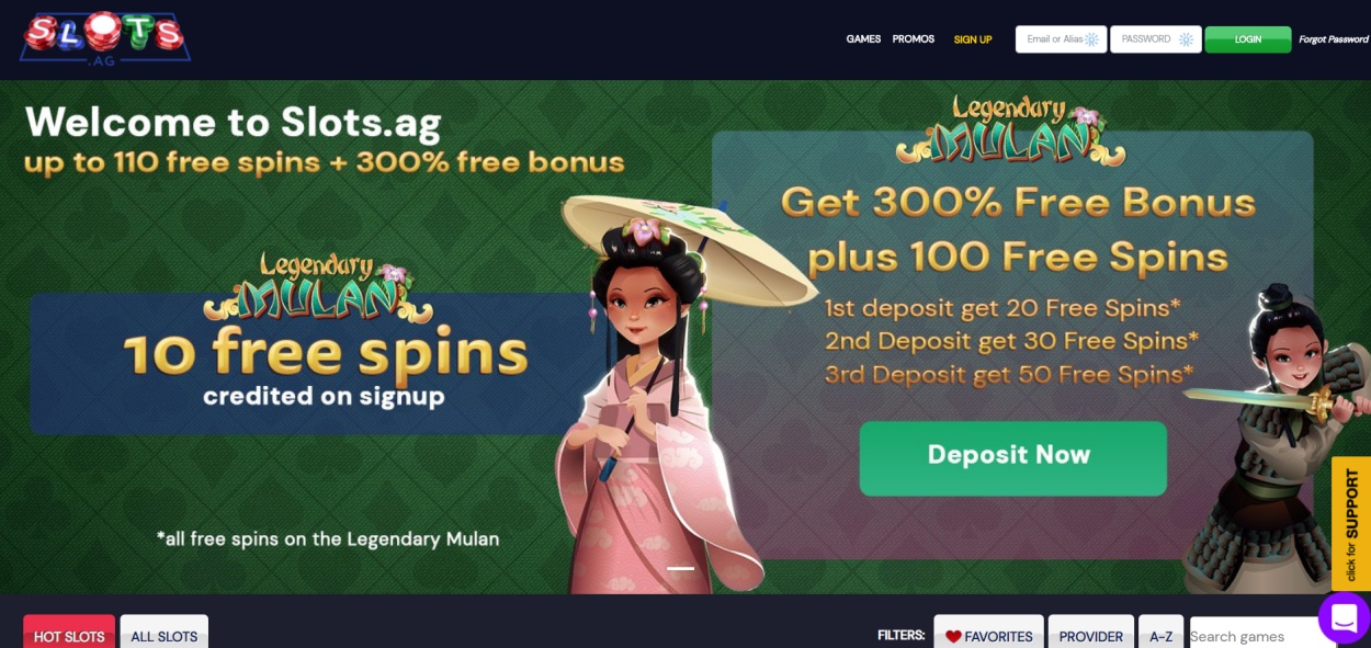 Slots.ag Casino 300% Welcome Bonus And 110 Free Spins